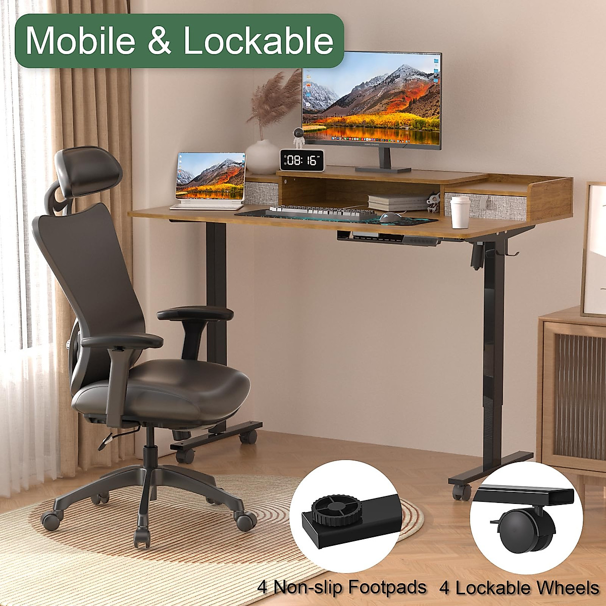 ExaDesk 63×30 Inch Electric Standing Desk with 2 Drawers, Adjustable Height Widened Stand Up Desk with Storage Shelf, Sit to Stand Ergonomic Workstation for Home Office