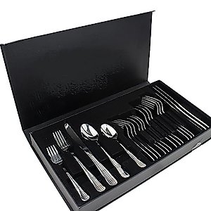 Silverware Set Flatware Retro Black Polka Dots for 4 Utensil Cutlery Geometric，Mirror Polished，Great for Famil，Dinnerware，Gatherings Daily Use–Spoons,Knives,Teaspoons,Forks 20-Piece