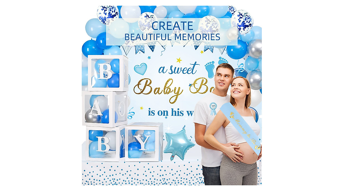 Baby Shower Decorations for Boy - Blue Party Decor Kit with Balloons