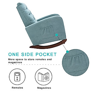 Baysitone Rocking Accent Chair, Tufted Upholstered Luxury Cotton Lounge Chair, Glider Rocker Armchair with Side Pocket for Nursery, Living Room, Bedroom, 300 lbs Strong Support (Mint Green + Cotton)