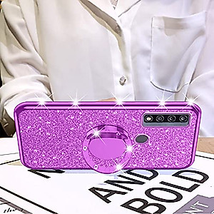 nancheng for TCL 4X 5G Phone Case (T601DL), Case for Alcatel TCL 20A 5G (T768S) Girls Women Cute Glitter Luxury Soft TPU Silicone Clear Cover with Stand Shockproof Full Body Protection Case - Purple