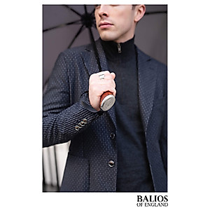 Balios (Designed in UK) Travel Umbrella Luxurious Golden Hardwood Handle Auto Open & Close Windproof Frame Single Canopy Automatic Folding Umbrella Men's & Ladies (Jet Black)