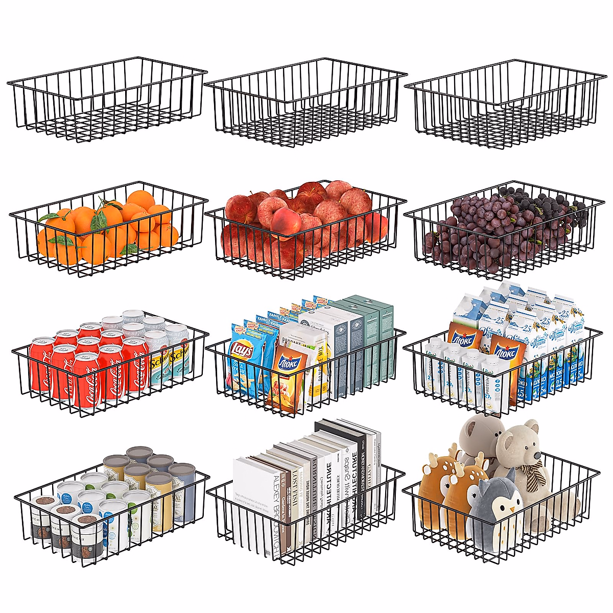 12 Pack Extra Large Wire Storage Baskets for Organizing, Pantry Organization Bins Cabinets - Metal Basket Kitchen, Laundry