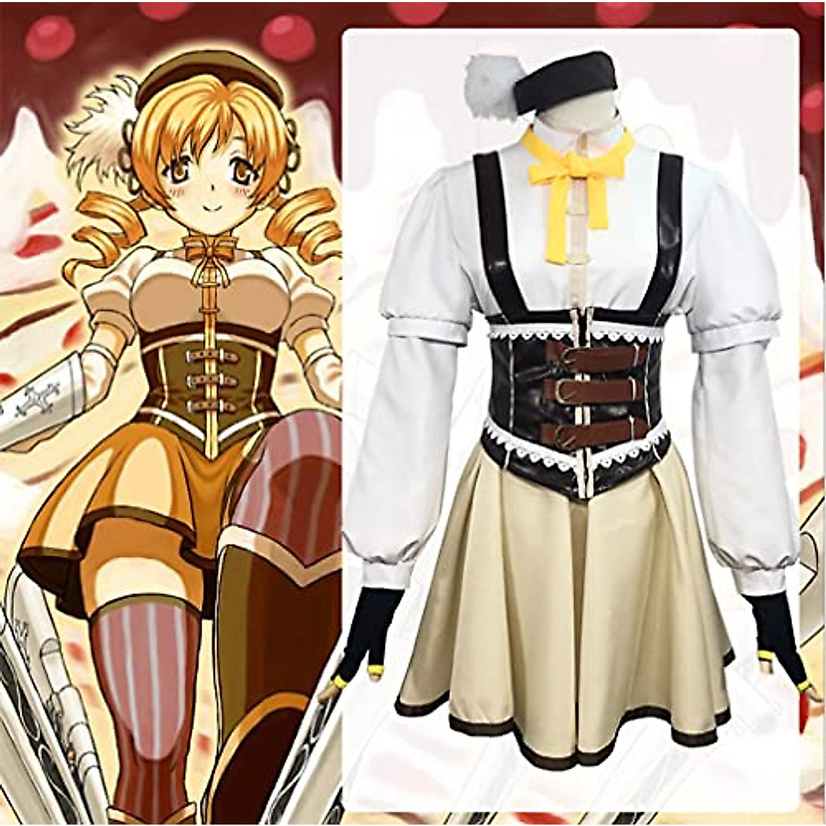 BoerMee Tomoe Mami Cosplay Costume Puella Magi Madoka Magica Cosplay Dress Anime Lolita Skirt Halloween (Tomoe Mami, S)