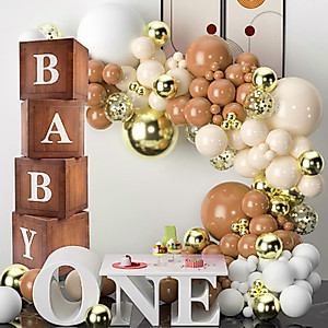 Wood Baby Shower Boxes Party Decorations - 4 Wood Grain Brown Blocks with Printed BABY Letters, Gender Reveal Backdrop,Teddy Bear Baby Shower Supplies, First Birthday Centerpiece Decor