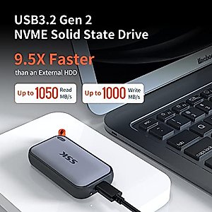 SSK Portable SSD 2TB External Solid State Drives, up to 1050MB/s USB C SSD External Hard Drive USB 3.2 Gen2 for iPhone 15/Pro, Windows, Mac, Android Phones and Tablets