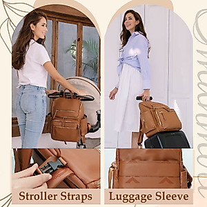 Omanmoli Diaper Bag Backpack Baby Diaper Bag Leather with 17 Diaper Bag Organizing Pouches,Changing Pad,Stroller Straps,4 Insulated Pockets,Brown