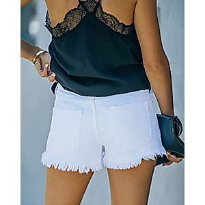 Metietila Women's Casual Summer High Waisted Denim Shorts Frayed Raw Hem Stretch Ripped White Jean Shorts XXL