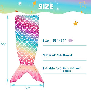 WERNNSAI Mermaid Tail Blanket - Plush Mermaid Wearable Blanket for Girls Teens All Seasons Soft Flannel Snuggle Blanket little Mermaid Scale Sleeping Bag 55" x 24" (Rainbow)