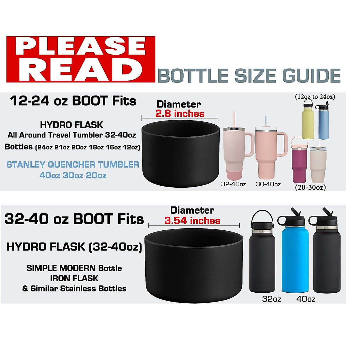 Boot Sleeve for Hydro Flask Bottles & Travel Tumbler-Stanley Quencher Tumblers-Owala & Simple Modern Tumblers, Anti-Slip Protective Cover (White Clear, Fits HydroFlask 32 oz & 40 oz Bottles)