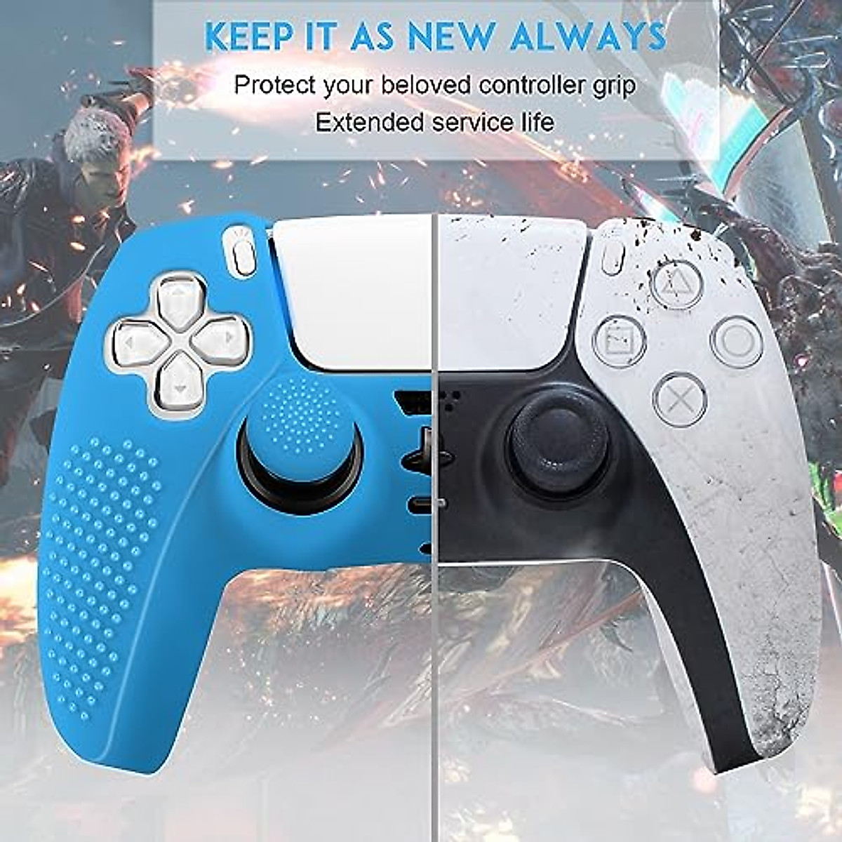 SIKEMAY [2 Pack] PS5 Controller Skin, Anti-Slip Thicken Silicone Protective Cover Case Perfectly Compatible with Playstation 5 Dualsense Controller Grip with 8 x Thumb Grip Caps