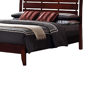 Benjara Transitional California King Size Wooden Bed with Slatted Headboard, Brown