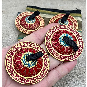 2 Pairs Brass Floral Finger Cymbals Zills for Belly Dancing (Red)