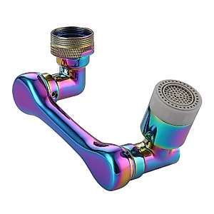 Genpe Faucet Extender, Large Angle Rotating Splash Faucet Aerator, Universal 1080 Swivel Robotic Arm Swivel Extension Kitchen Sink Aerator Extender with 2 Water Outlet Modes Rainbow Golden
