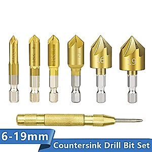 Hex Shank Countersink Drill Bit 6-19mm Set Coated 5 Flute Hole Drill 90 Degrees Wood Chamfering 6Pcs (Color : 6pcs 6-19mm)