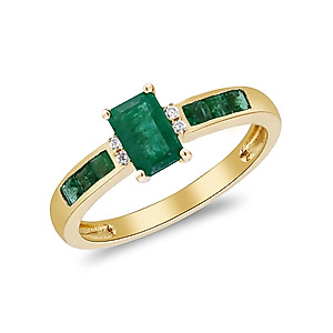 Gin & Grace 14K Yellow Gold Natural Zambian Emerald Ring with Natural Diamonds for women | Ethically, authentically & organically sourced Pear, Square-Cut Emerald hand-crafted jewelry for her.