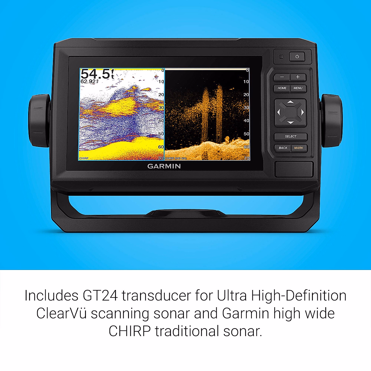 Garmin ECHOMAP UHD 63cv, Keyed Chartplotter with U.S. LakeVü g3 and GT24UHD-TM transducer