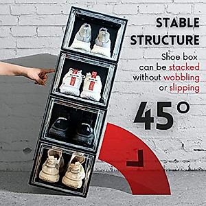 Shoe Box Storage - Black Drop Front shoe box with Clear Magnetic door - Stackable Mens and Womens Large Shoe Storage - Black Shoe Case - Shoe Display - Shoe Container - Clear Shoe Organizer - 3 Pack