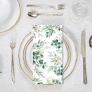 100 Pcs Eucalyptus Napkins 3 Ply Disposable Eucalyptus Leaf Paper Green Leaves Guest Towels Cocktail Napkins Greenery Paper for Home Party Birthday Baby Shower(8 x 4.3 Inch Folded)
