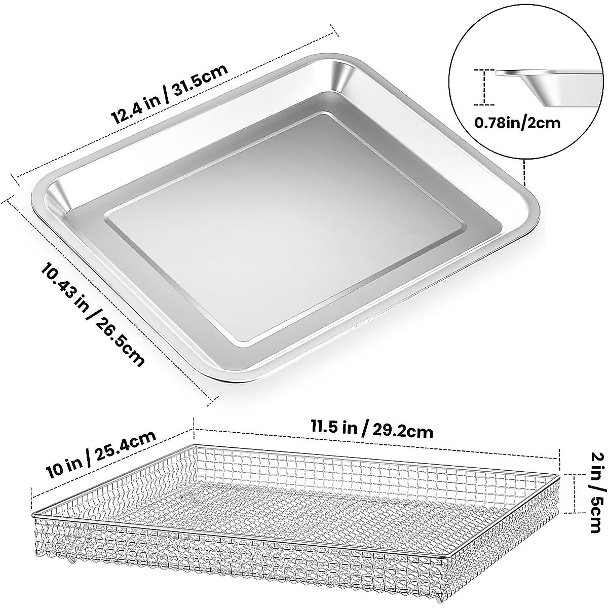 Stainless Steel Baking Tray Pan and Air Fryer Basket Compatible with Cuisinart Airfryer TOA-060 and TOA-065 and TOA-070 (with Cuisinart TOA-060 and TOA-065)