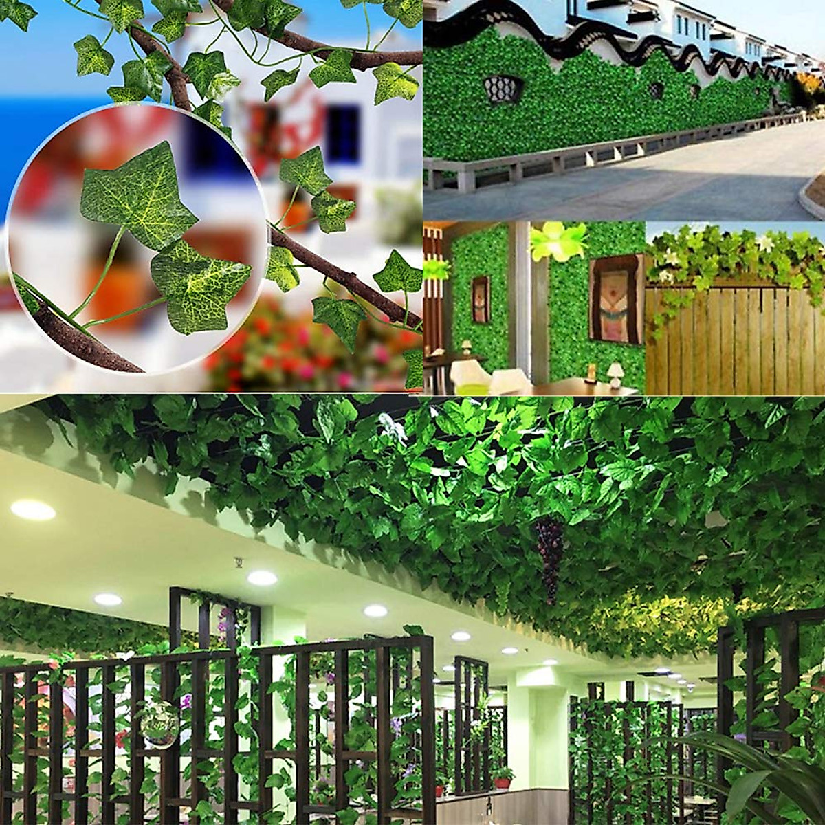 Giftown 12 Strands 84Ft Artificial Ivy Garland Fake Leaf Plants Hanging Vine UV Resistant Green Leaves for Home Kitchen Garden Office Wedding Wall Décor