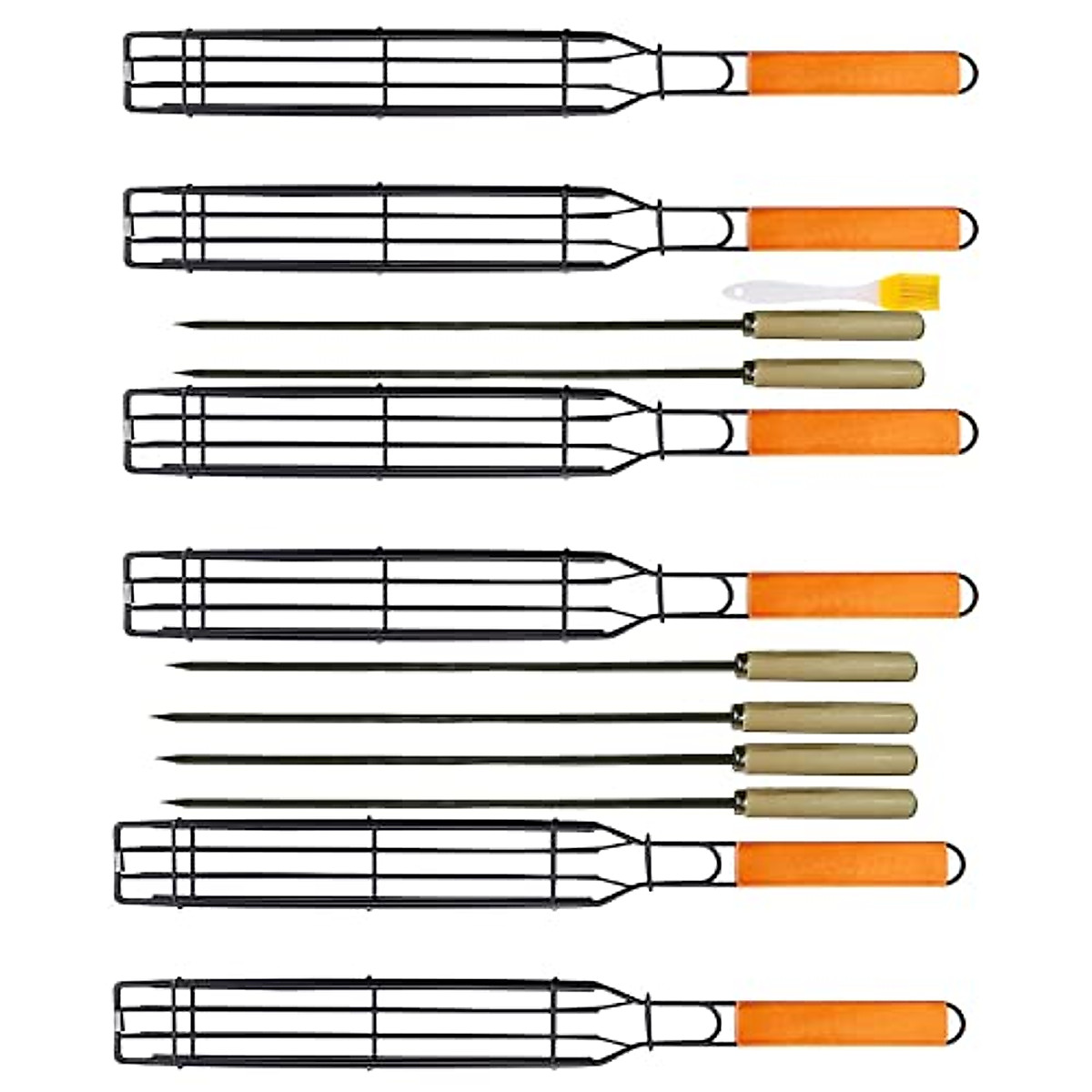Kabob Grilling Basket Grilling Skewers Nonstick Kabob Grill Baskets Set of 6 & 6 Barbecue Skewers,Grilling & BBQ utensils, Grill Basket For Vegetables With Handle grilling baskets for outdoor grilling