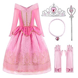 ReliBeauty Girls Princess Dress up Costume with Accessories, 4T, Pink