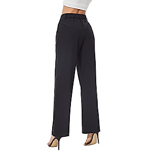 Tapata Womens Wide Leg High Waist Straight Leg Casual Pants Stretch Comfy Pockets Relaxed Fit, Black, 2