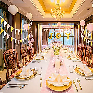 MerryNine Triangle Flag Bunting Banner, 3 Pack 30 Feet Vintage Style Pennant Banner for Wedding, Baby Shower, Event & Party Supplies 45pcs Flags (Triangle Flag - Pink White Gold Glitter)