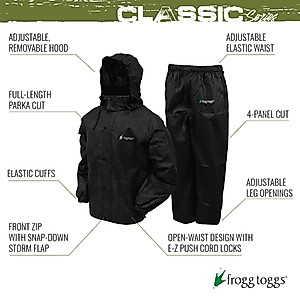 FROGG TOGGS Men's Standard Classic All-Sport Waterproof Breathable Rain Suit, Black/Black, XX-Large