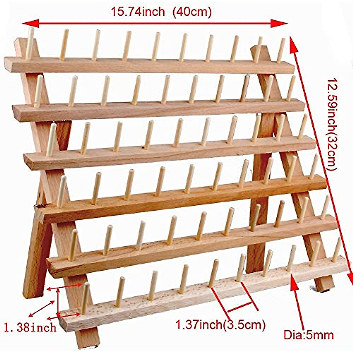 BAENRCY 4-Pack 60-Spool Wooden Thread Holder Sewing and Embroidery Thread Rack and Organizer Thread Rack for Sewing with Hook