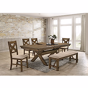 Roundhill Furniture Raven Wood Fabric Upholstered Dining Bench, Maple