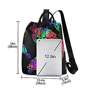 ZOEO Anti Theft Backpack Turtle Mandala Color Women Large Fashion Travel Shoulder Bag Purse Rucksack Lightweight