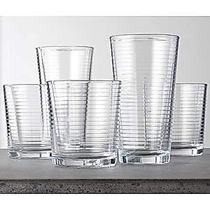 Drinking Glasses - Set of 8 Glass Cups, 4 Highball Glasses (17oz) 4 Rocks Glasses (13oz) Ribbed Glasses for Mixed Drinks, Water, Juice, beer, Wine, Excellent Gift!