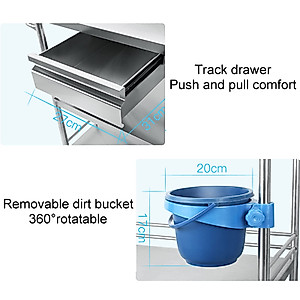 XZOTA Medical Cart, Lab Cart 3 Layers Double Drawers Medical Cart with Wheels 1 Refuse Basin Stainless Steel Cart, 3-Shelf 330 LBS Max Load Rolling Utility Cart, Silver (Size : 80x48cm(31.5x18.9in).)