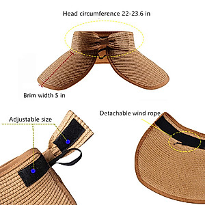 Sun Visor Hats Summer Wide Brim Straw Hat Clip on Beach Adjustable Large Brim Cap Golf Hat for Women…