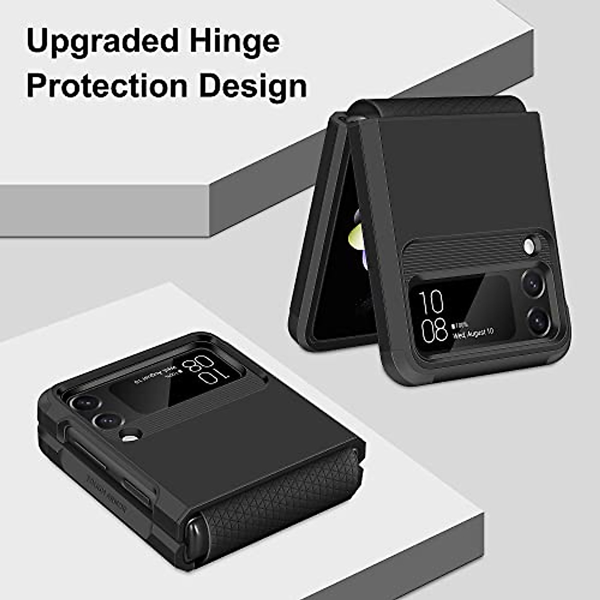 SAMONPOW for Samsung Galaxy Z Flip 4 Case, Z Flip 4 Case with Upgraded Hinge Protection Dual Layer Hard PC Soft TPU Bumper Full Body Shockproof Flip 4 Phone Case for Galaxy Z Flip 4 5G Case - Black
