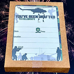 25 Army Birthday Invitations With Envelopes, Fill In Style You're Invited For Camo Military Theme Birthday Parties Or Sleepover. Camouflage Military, Special Forces Or Secret Operation Theme. Thick &