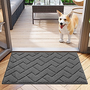hicorfe Indoor Doormat,Front Back Rubber Backing Non Slip Door Mats 20"x31.5" Absorbent Resist Dirt Entrance Inside Floor Mats for Entryway Washable Low-Profile (Grey)