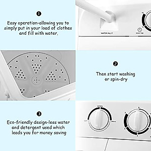 Giantex 17.6lbs Portable Washing Machine, 900W Clothes Dryer, Electric Laundry Dryer and Heater, Washer & Spinner Combo with Ventless Heating Stand for Apartment Travel RV