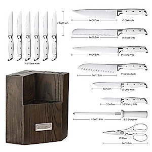 Jourmet 15PC Knife Block Set, High Carbon Stainless Steel Blade with Block and Knife Sharpener