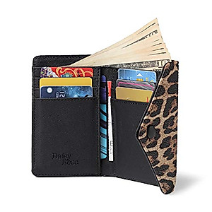 Daisy Rose Trifold Wallet for Women – Multi-Card Organizer with RFID-Blocking Clutch for Women, PU Vegan Leather – Leopard
