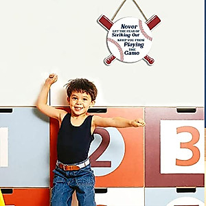 IARTTOP Inspirational Quotes Wood Signs Never Let The Fear of Striking Out Keep You from Playing The Game Wood Sign-36x28.5cm,Retro Baseball Signs Wooden Plaque Hanging Wall Art for Classroom Decor