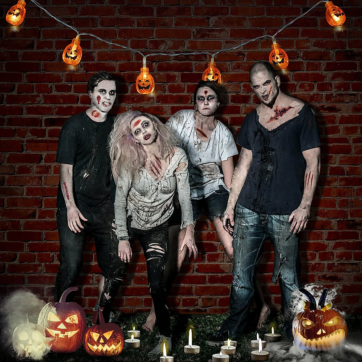 140 PCS Halloween Zombie Makeup, Halloween Fake Scars Horror Fake Bloody Wound Temporary Zombie Tattoos for Women Men Kids Halloween Party Cosplay