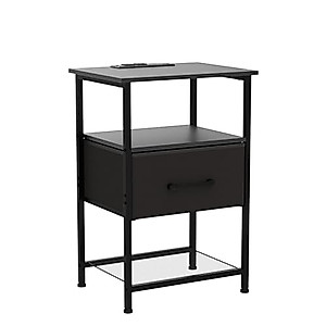 LAKEMID Nightstands Set of 2 with Charging Station and Drawer, End Table Bedside Table with 20 Colors LED Light Strip and 2 Layers Shelf for Bedroom Living Room Sofa Couch (Black)