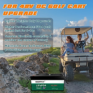 OGRPHY 48V 100AH LiFePO4 Battery with Bluetooth, 5.12kWh Grade A Cells Lithium Battery with 500A Peak Current, Up to 5000+ Deep Cycles Battery for Golf Cart, Solar, RV and Off Grid Applications