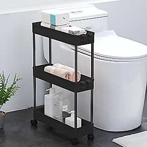 DILUOOU Slim Rolling Storage Cart, 3 Tier Bathroom Rolling Utility Cart, Slide Out Storage Organizer with Wheels for Kitchen Bathroom Laundry Narrow Places