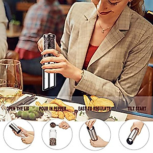 DLD Electric Pepper Grinder USB Rechargeable, Automatic Pepper and Salt Mill Grinder with LED Light, Quick Charging Grinder, Adjustable Coarseness, One Hand Operation