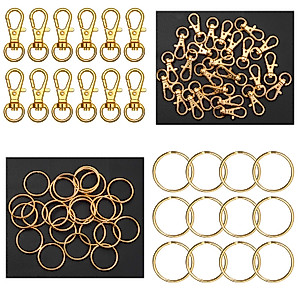 Tassels for Crafts, Anezus 100Pcs Keychain Tassel Set Including 50Pcs Tassels, 25Pcs Lobster Clasp Keychain and 25Pcs Keychain Rings Bulk for Acrylic Blank Keychains, Shrinky Film Artand Crafts (Gold)