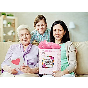 WhatSign Mothers Day Gift Bags with Handle 11.5" Medium Mother's Day Best Mom Ever Gifts Bags with Tissue Paper Happy Mother's Day Flowers Paper Gift Bags for Mom Grandmother Aunt Wife Birthday Bags